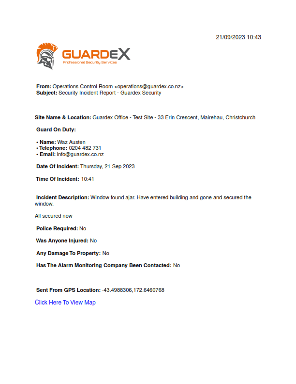Incident Report Sample - Guardex Security
